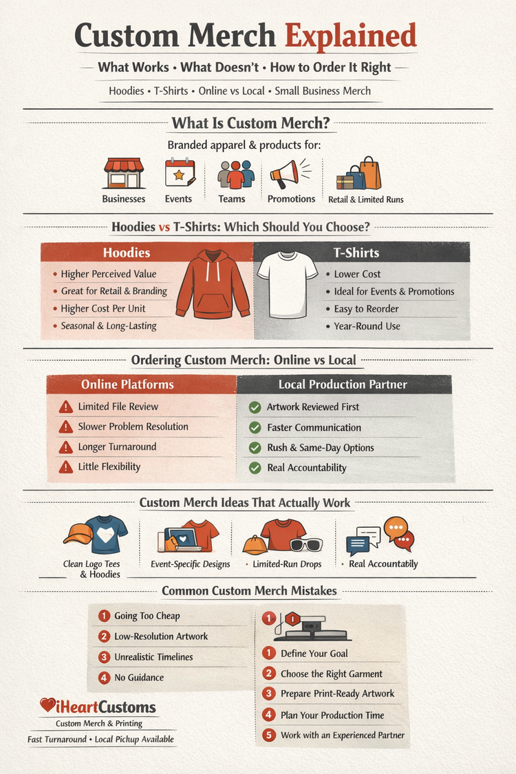 Custom Merch Guide: Hoodies, Online Ordering & Business Use – iheartcustoms