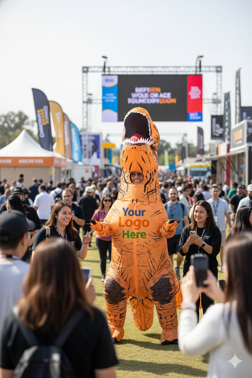 Custom Inflatable T-Rex Mascot Costume with Logo | Branded Inflatable ...
