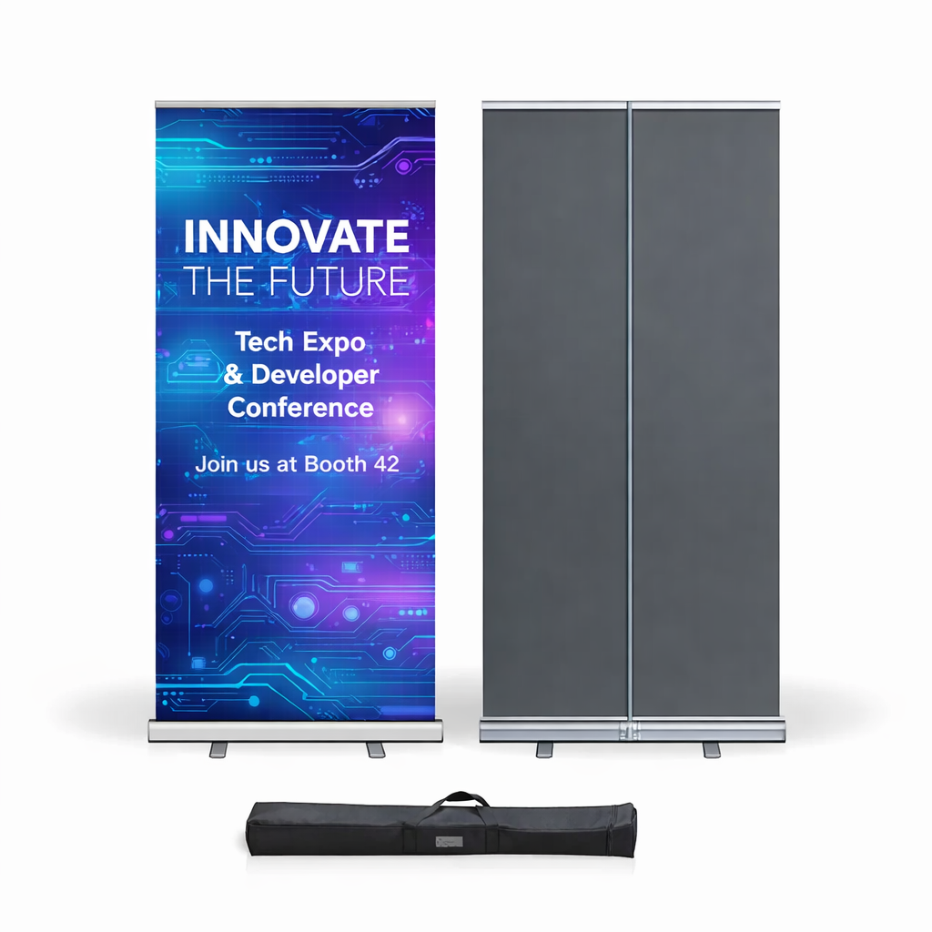 33" Retractable Banner Stand | Trade Show Pop Up Display | Vendor Boot ...